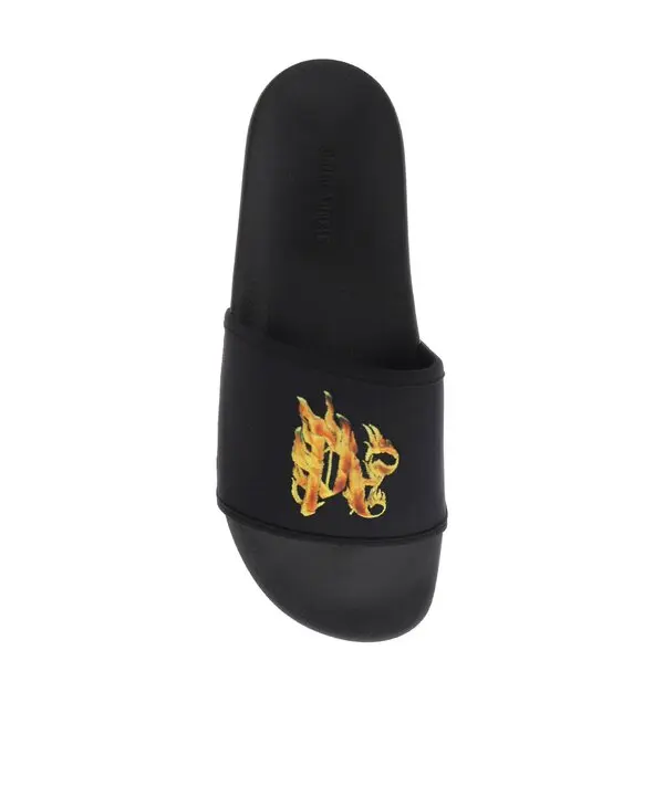 Palm Angels Flame Monogram Printed Round Toe Slides