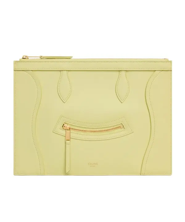 Celine Medium Pouch In Glossy Calfskin - Citrus