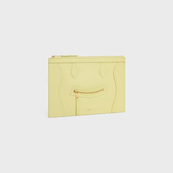 Celine Medium Pouch In Glossy Calfskin - Citrus