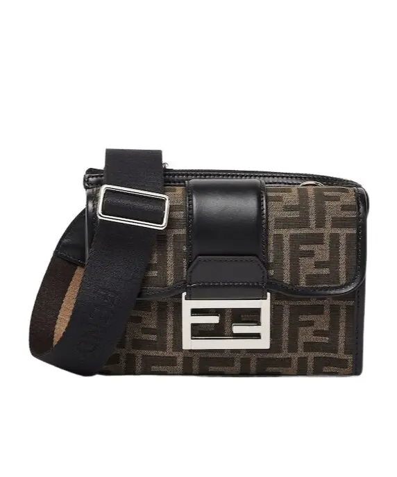 Fendi Double Baguette Ff Jacquard Shoulder Bag - Brown