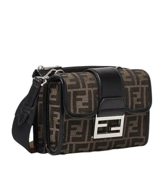 Fendi Double Baguette Ff Jacquard Shoulder Bag - Brown