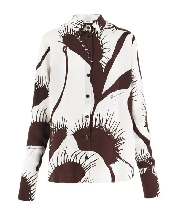 FERRAGAMO Venus-printed Long-sleeve Shirt - White/espresso Coffee