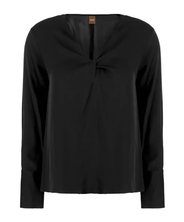 Hugo Boss V-neck Blouse With Pleated Front - Black