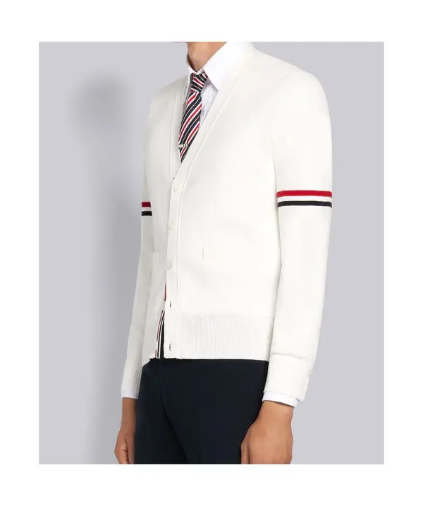 Thom Browne Tricolour 4-bar V-neck Cardigan