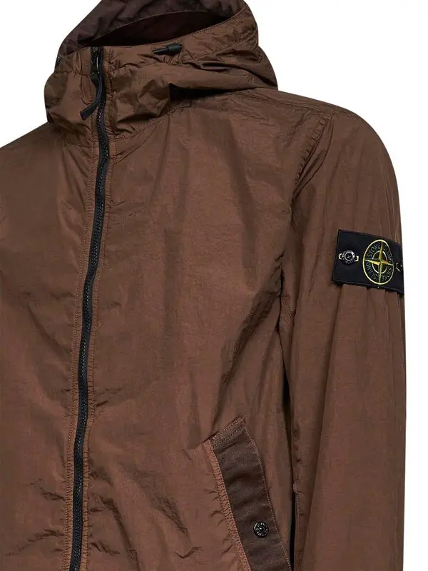 Stone Island Logo Patch Hooded Jacket - Brown
