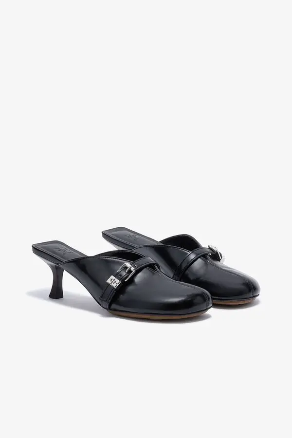 GANNI Sue Heeled Mules In Oleatex - Black