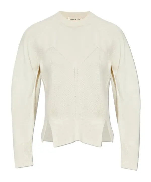 Alexander McQueen Chevron Corset Crewneck Jumper - White