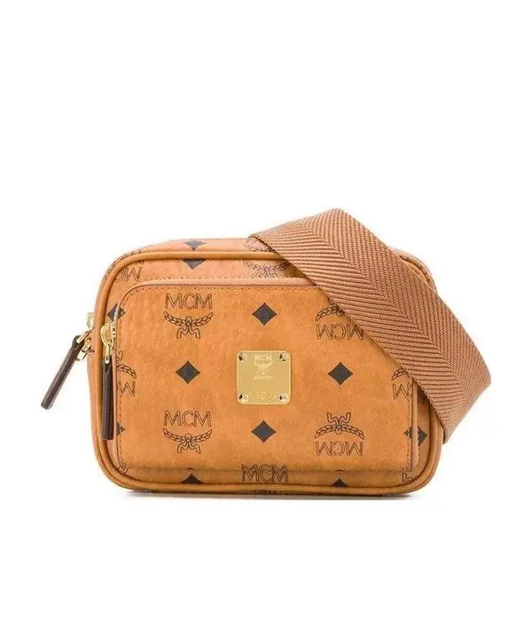 Mcm Visetos Logo Plaque Crossbody Bag - Brown