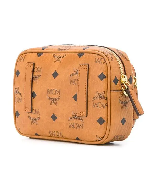 Mcm Visetos Logo Plaque Crossbody Bag - Brown
