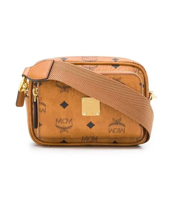 Mcm Visetos Logo Plaque Crossbody Bag - Brown