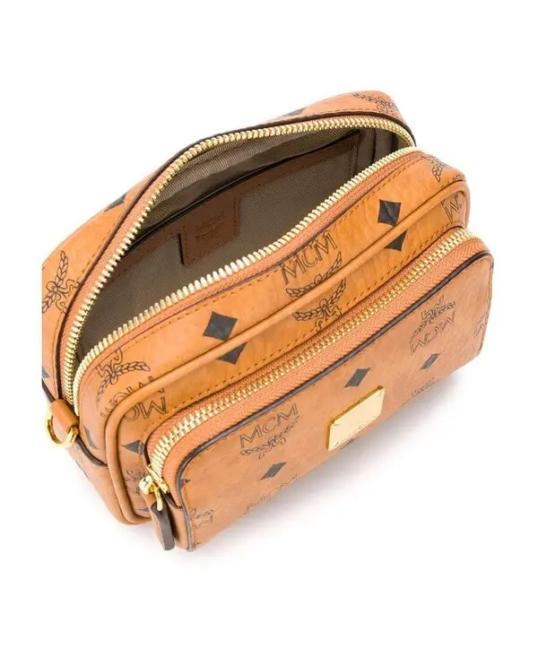 Mcm Visetos Logo Plaque Crossbody Bag - Brown