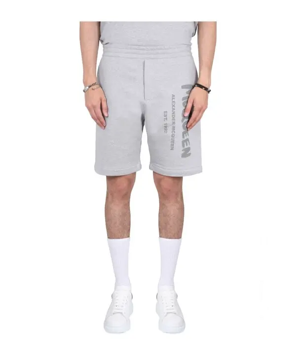 Alexander McQueen Bermuda Shorts With Graffiti Logo Print - Grey