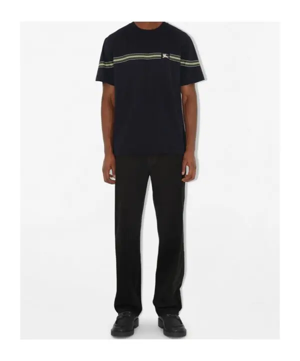 Burberry Logo Embroidered Striped Crewneck T-shirt - Indigo