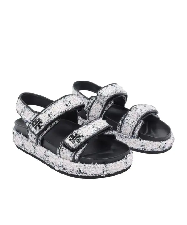 Tory Burch Logo Detailed Open Toe Sandals - Black
