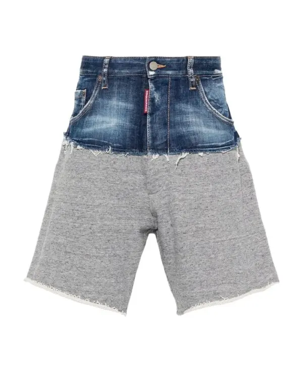 Dsquared2 Distressed Denim And Sweatshort Combo Shorts