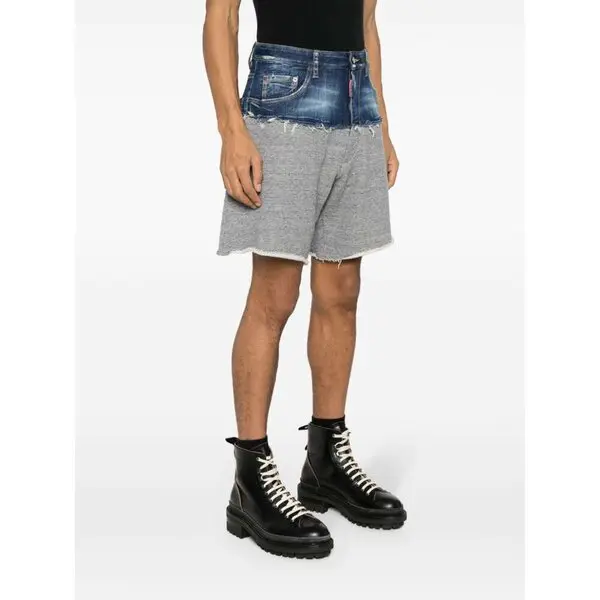 Dsquared2 Distressed Denim And Sweatshort Combo Shorts