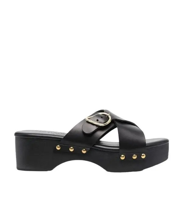 ANCIENT GREEK SANDALS Leather Logo Buckle Platform Sandals