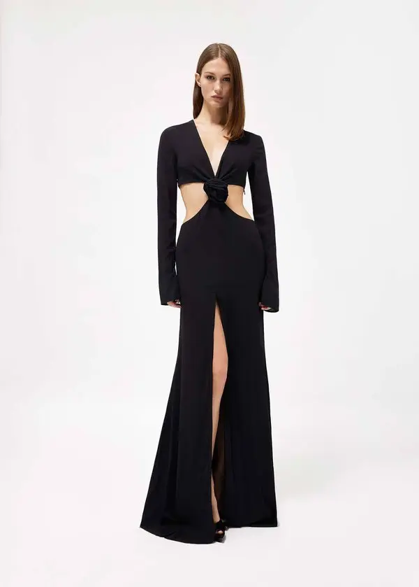 Blumarine Rose Detailed Cut-out Long Dress