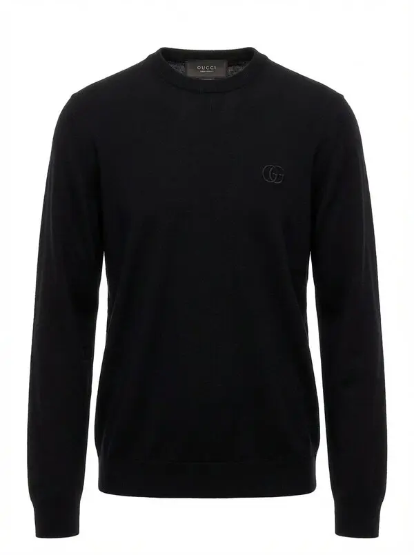 Gucci Knit Wool Sweater With Double G Embroidery - Black