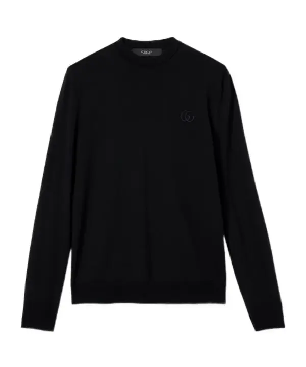 Gucci Knit Wool Sweater With Double G Embroidery - Black