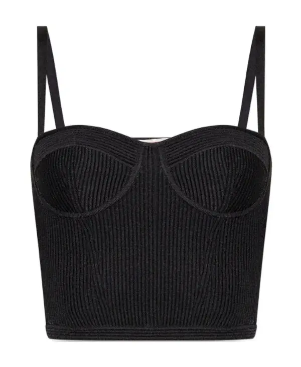 Alexander McQueen Ribbed Cropped Bustier Top - Black