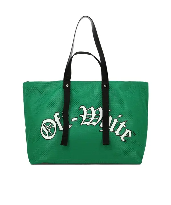 Off-White Logo Printed Mesh Top Handle Bag - Green