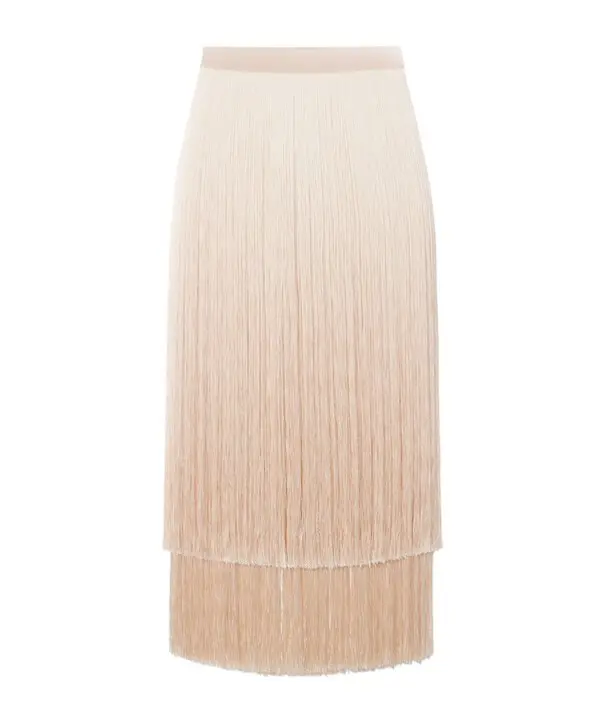 Elisabetta Franchi Fringed Midi Skirt - Nude
