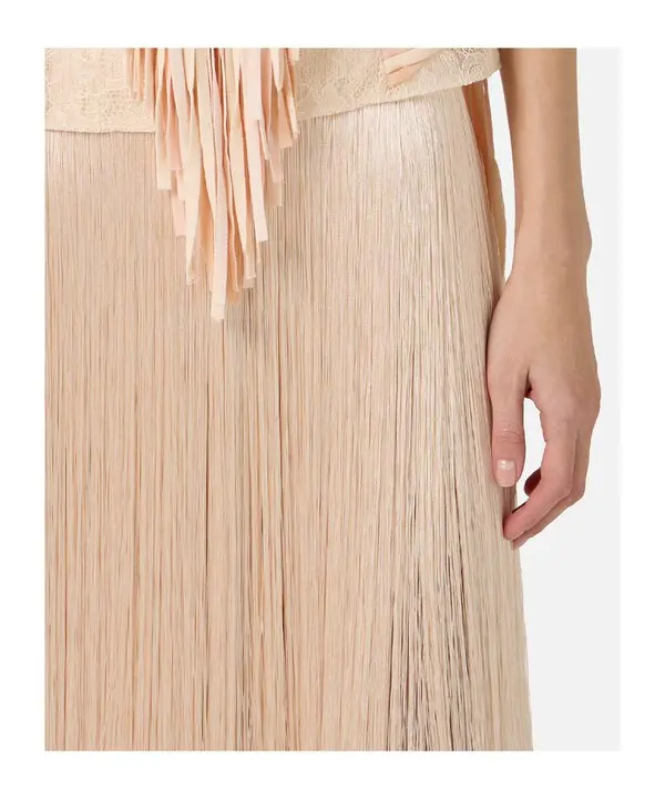 Elisabetta Franchi Fringed Midi Skirt - Nude