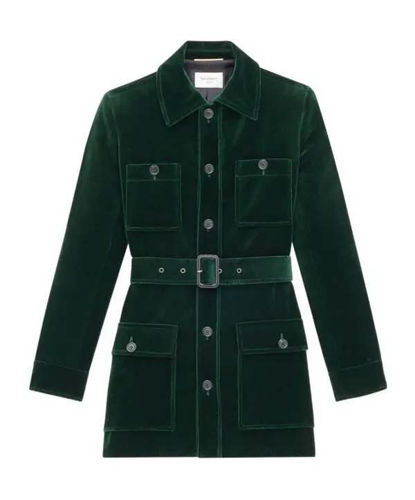 Saint Laurent Saharienne Velvet Jacket - Jade