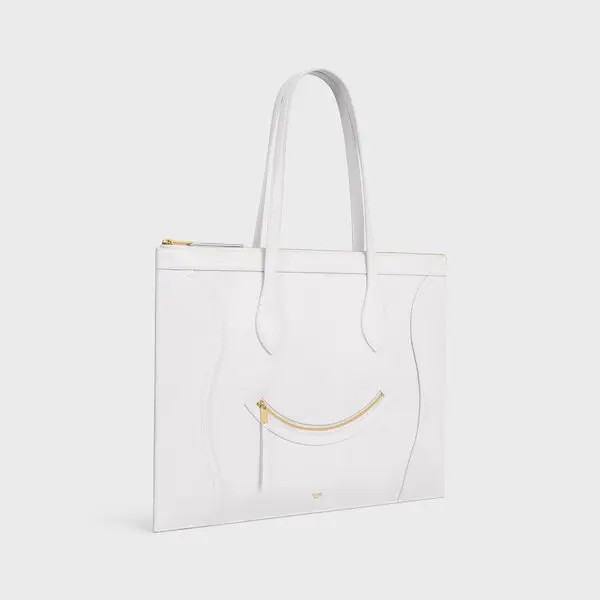 Celine Flat Luggage Bag In Glossy Calfskin - White