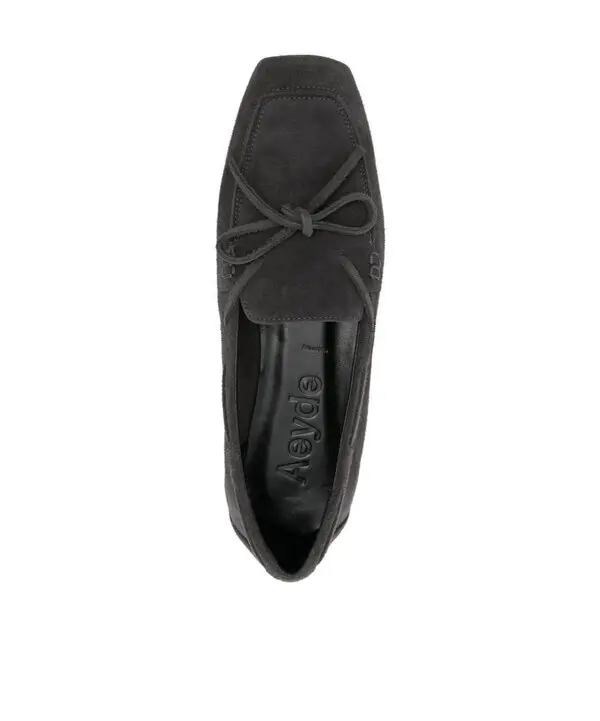 AeydĒ Suede Loafers With Bow Detailing - Charcoal