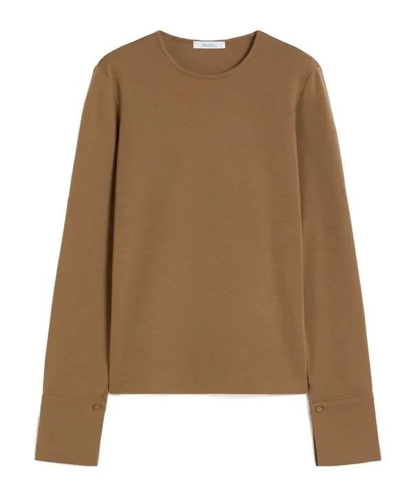 Max Mara Round Neck Long Sleeve Sweater With Button Detail Cuffs - Tobacco Color