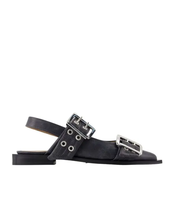 GANNI Buckle Pointed-toe Flats - Grey