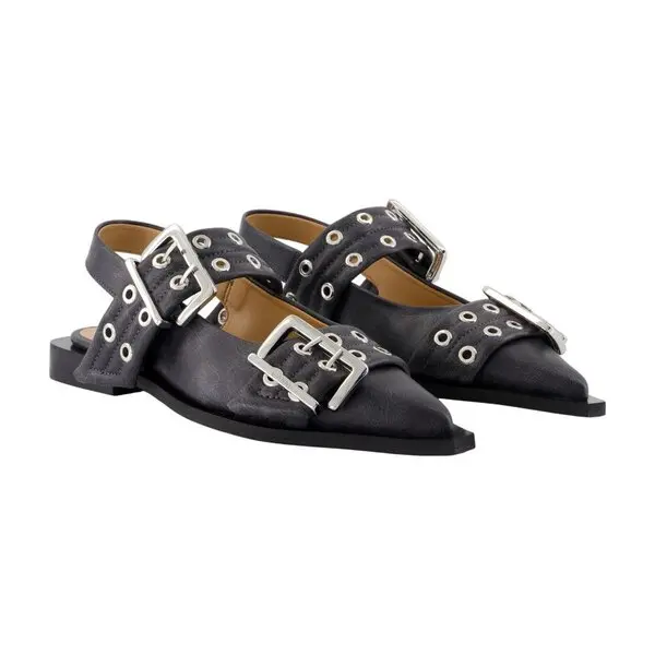 GANNI Buckle Pointed-toe Flats - Grey
