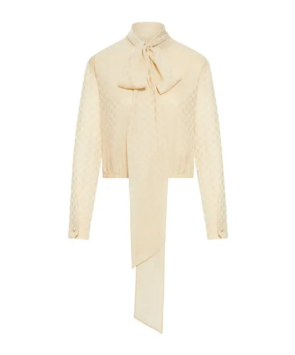 Gucci Gg Silk Jacquard Blouse With Bow Detail - No