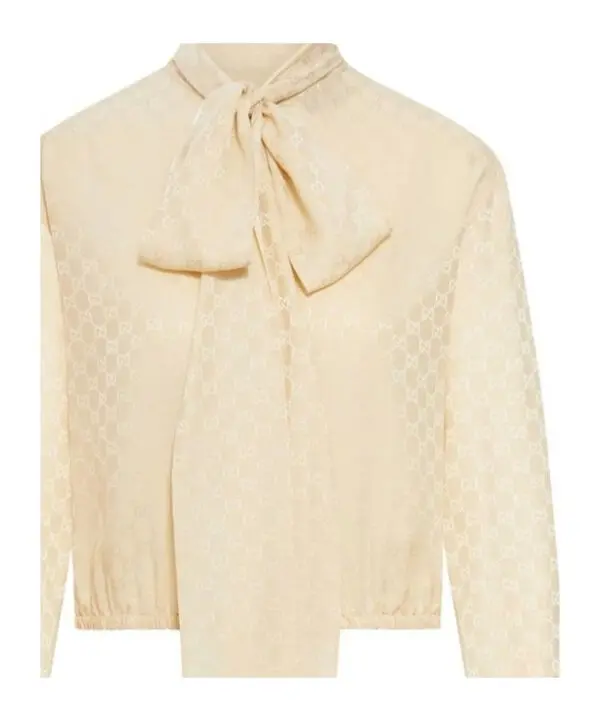 Gucci Gg Silk Jacquard Blouse With Bow Detail