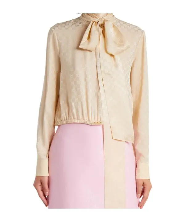 Gucci Gg Silk Jacquard Blouse With Bow Detail