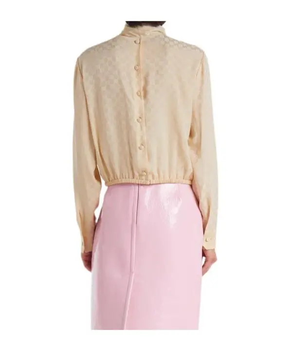 Gucci Gg Silk Jacquard Blouse With Bow Detail