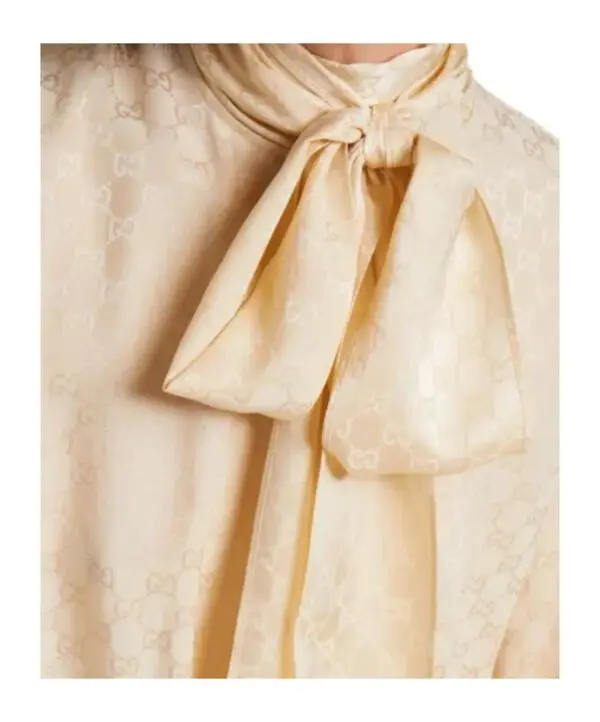 Gucci Gg Silk Jacquard Blouse With Bow Detail