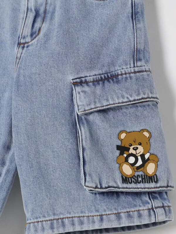 Moschino Teddy Bear Motif Cargo Shorts - Denim