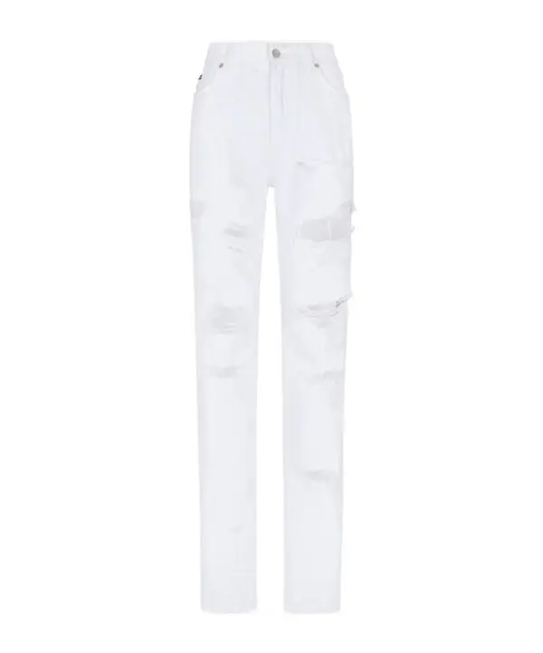 Dolce & Gabbana Distressed Logo Patch Jeans - White