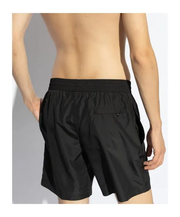 Dolce & Gabbana Elastic Waist Swim Shorts With Logo Plaque - Black