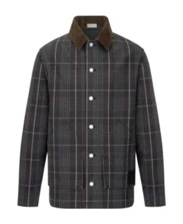 Dior Checked Long-sleeve Jacket With Corduroy Collar