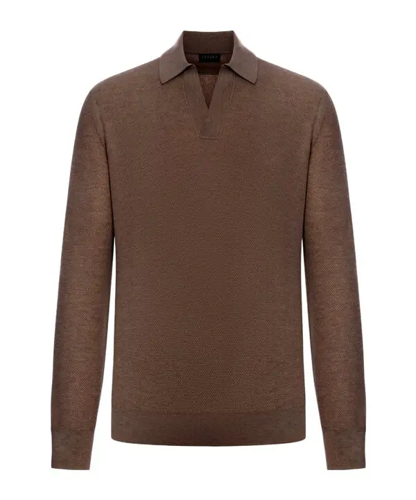 Zegna Long Sleeve Polo Jumper - Brown
