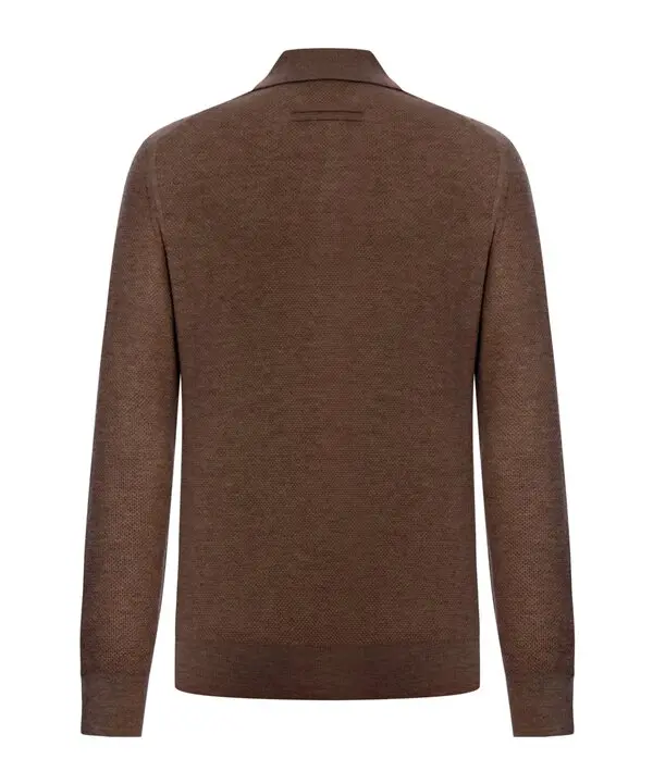 Zegna Long Sleeve Polo Jumper - Brown
