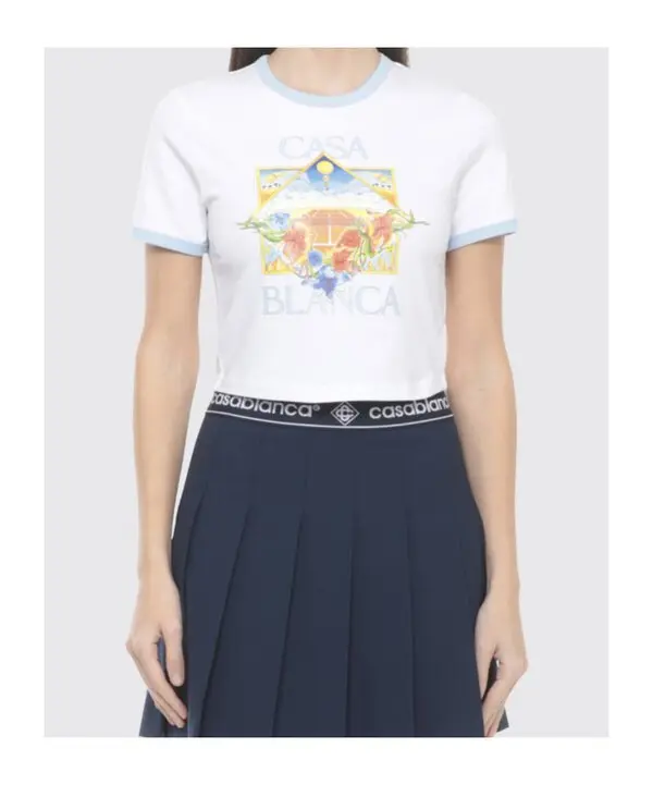 Casablanca Cropped Graphic T-shirt - White
