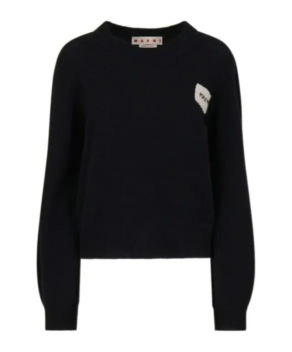 Marni Logo Patch Balloon Sleeve Knit Sweater
