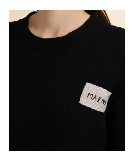 Marni Logo Patch Balloon Sleeve Knit Sweater