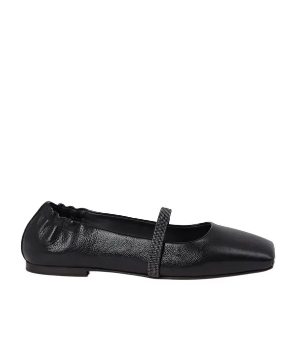 Brunello Cucinelli Square Toe Embellished Ballerina Flats