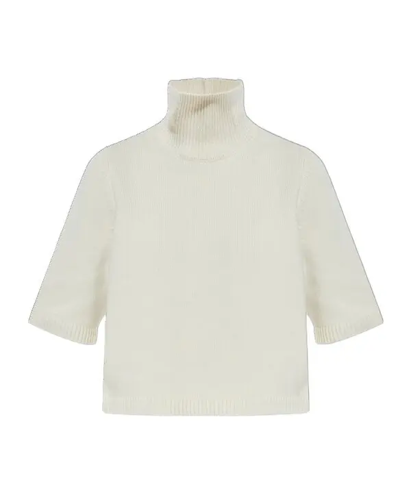 Alaïa Ribbed High Neck Cropped Jumper - White